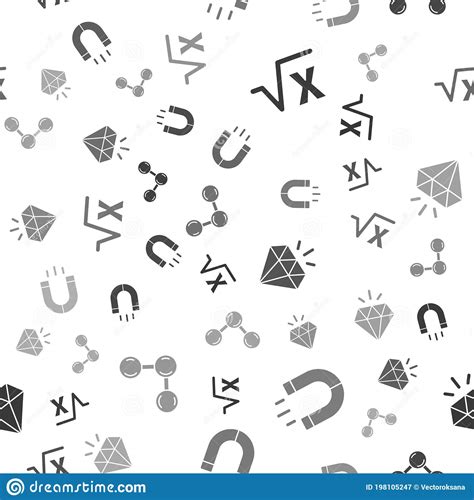 Set Square Root Of X Glyph Magnet Diamond And Molecule On Seamless Pattern Vector Stock