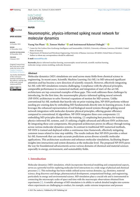 Pdf Neuromorphic Physics Informed Spiking Neural Network For Molecular Dynamics