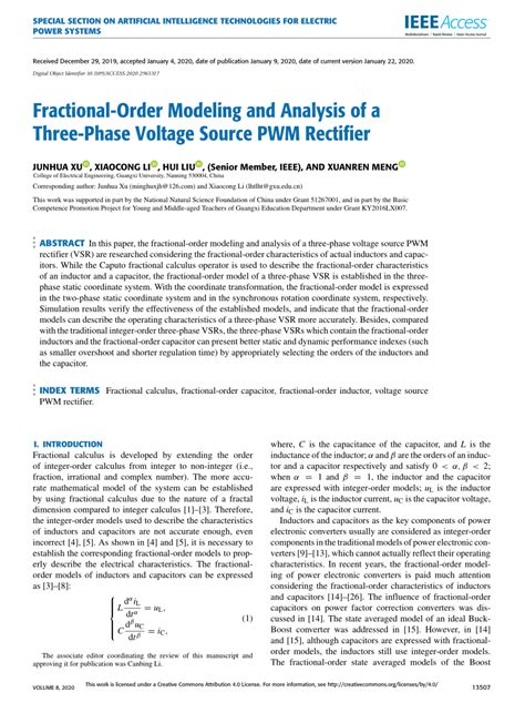 Pdf Fractional Order Modeling And Analysis Of A Three Phase Voltage Source Pwm Rectifier