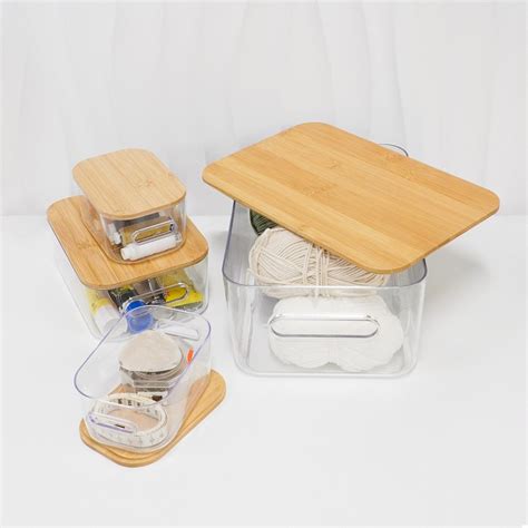 Clear Storage Bins Stackable With Bamboo Lid Style Degree