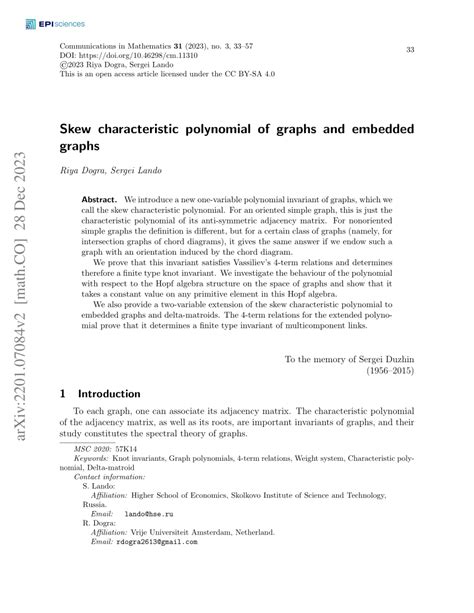 pdf skew characteristic polynomial of graphs and embedded graphs