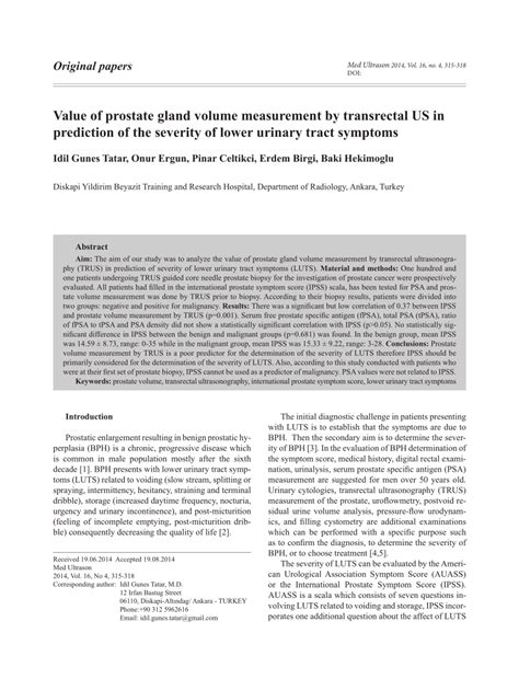 Pdf Value Of Prostate Gland Volume Measurement By Transrectal Us In