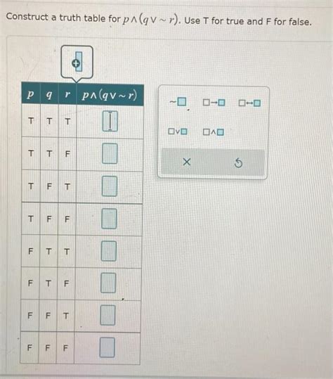 solved 1 construct a truth table for ~ p v q ️ ~ p r