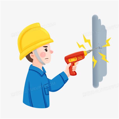 手绘插画风工人电钻施工噪音扰民元素PNG图片素材下载 元素PNG 熊猫办公