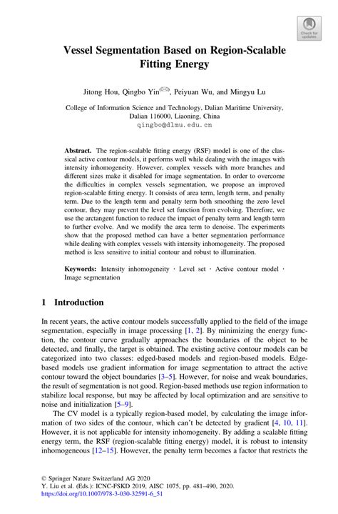 Pdf Vessel Segmentation Based On Region Scalable Fitting Energy