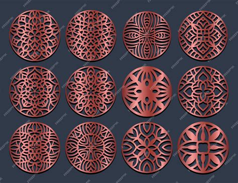 Premium Vector Set Decorative Circle Coaster For Laser Cutting Round Abstract Geometric