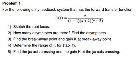 Solved For The Following Unity Feedback System That Has The