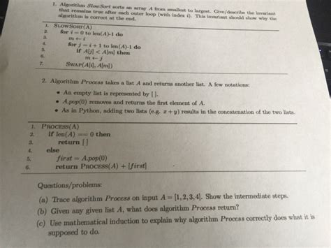 Solved 1 Algorithm Slow Sort Sorts An Array A From Smallest