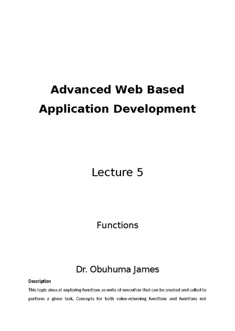Lecture 5 Notes Advanced Web Based Application Development Lecture 5