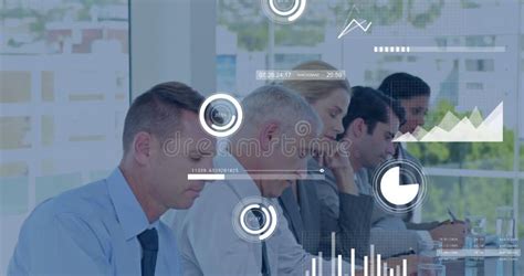 Animation Of Multiple Graphs Loading Bars And Circles Over Diverse Coworkers Sharing Ideas