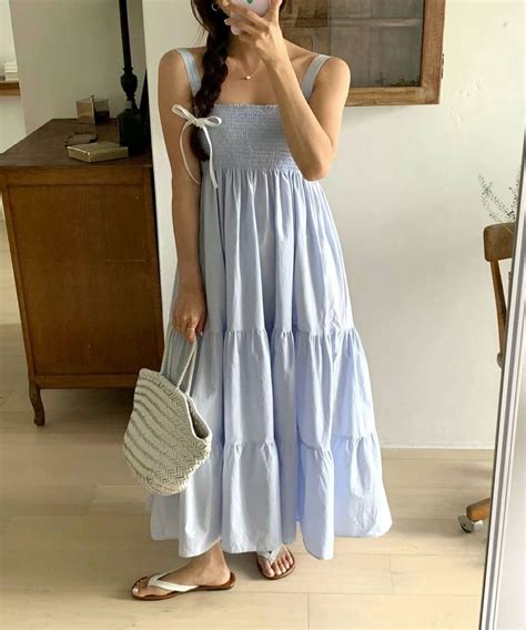 베이지하루 뷔스티에 여름원피스 롱원피스 여자 여성 나시 민소매 레이어드 밴딩 스모크 루즈핏 봄 간절기 바캉스룩 리조트룩 여행
