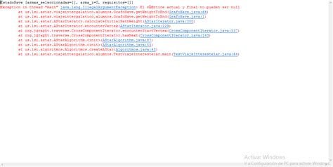 Java Excepción Operando Con Un Grafo Actualizado Stack Overflow