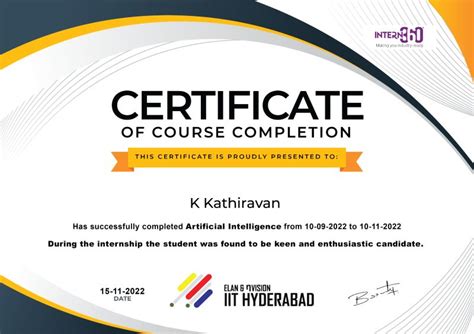 Successfully Completed The Ai Artificial Intelligence And Also Completed The Project From The