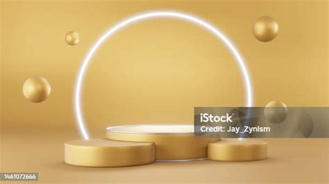 빈 배경이 있는 광고 디스플레이의 금 제품 연단 받침대 3d 렌더링 추상적인 배경에 대한 스톡 벡터 아트 및 기타 이미지 추상적인 배경 3차원 형태 입체 이미지