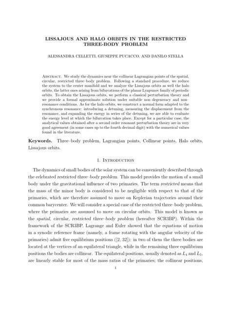 Pdf Lissajous And Halo Orbits In The Restricted Three Body Problem