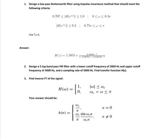 solved 1 design a low pass butterworth filter using
