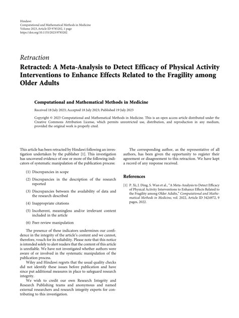 Pdf Retracted A Meta Analysis To Detect Efficacy Of Physical Activity Interventions To