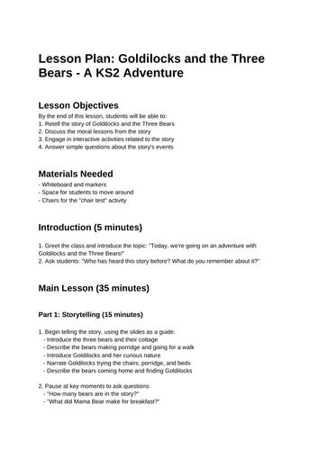 Goldilocks And The Three Bears Workbook Homework Task And Lesson Plan Teaching Resources