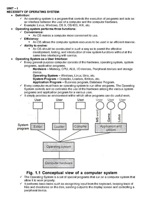400945713 Operating System Complete Notes Unit I Necessity Of Operating System Definition