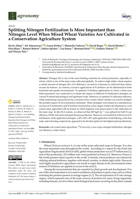Pdf Splitting Nitrogen Fertilization Is More Important Than Nitrogen Level When Mixed Wheat