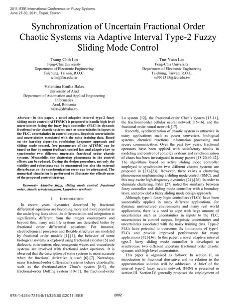 Pdf Synchronization Of Uncertain Fractional Order Chaotic Systems Via Adaptive Interval Type 2