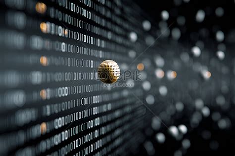 이진 코드 배경에 매달린 황금 구체