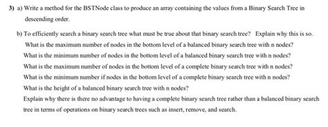 Solved 3 A Write A Method For The Bstnode Class To Produce