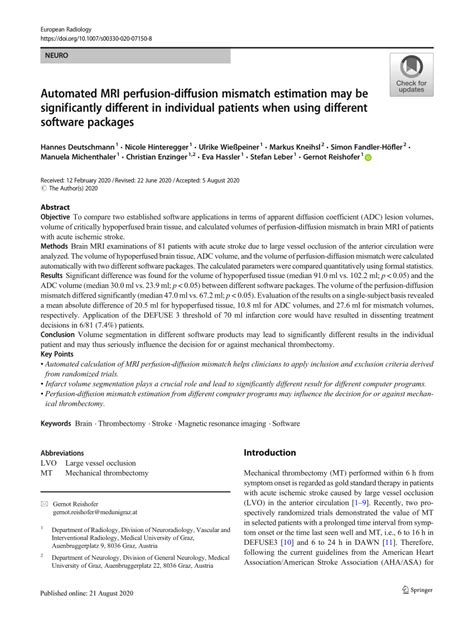 Pdf Automated Mri Perfusion Diffusion Mismatch Estimation May Be Significantly Different In