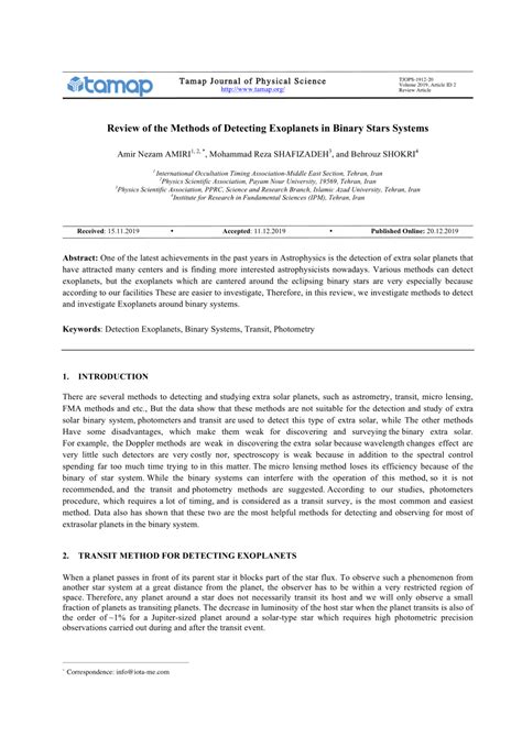 Pdf Review Of The Methods Of Detecting Exoplanets In Binary Stars Systems