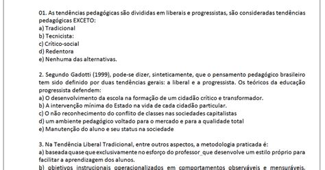 Simulado TendÊncias PedagÓgicas ~ Pedagogia Para Concursos