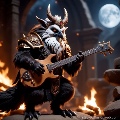 Moonkin Druid With Electric Guitar In Post Apocalyptic City Stable Diffusion Online