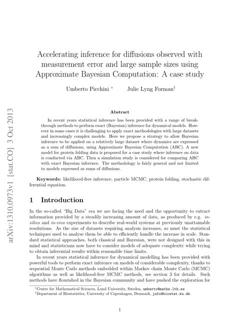 Pdf Accelerating Inference For Diffusions Observed With Measurement Error And Large Sample