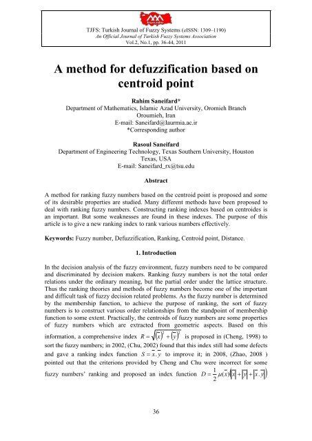 A Method For Defuzzification Based On Centroid Point