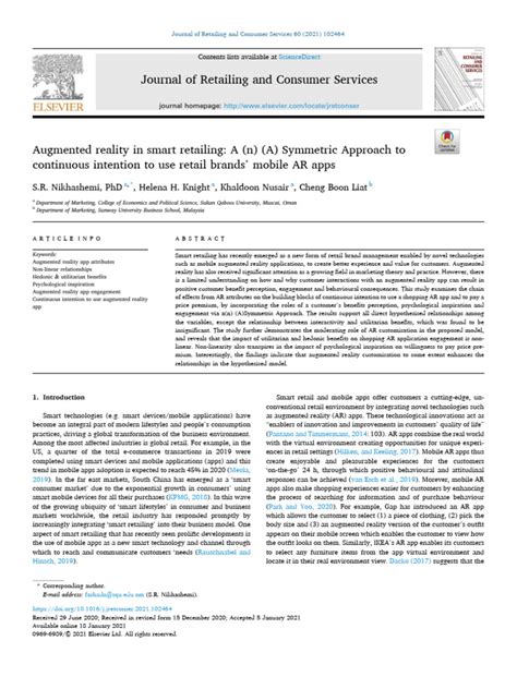 Augmented Reality In Smart Retailing A N A Symmetric Approach To Continuous Intention To Use