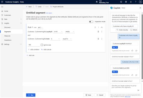 สร้างเซ็กเมนต์ด้วย copilot สำหรับ customer insights data พรีวิว
