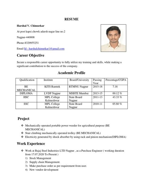 Purchase Engineer Cv Harsh Dec 2021 Pdf Apprenticeship