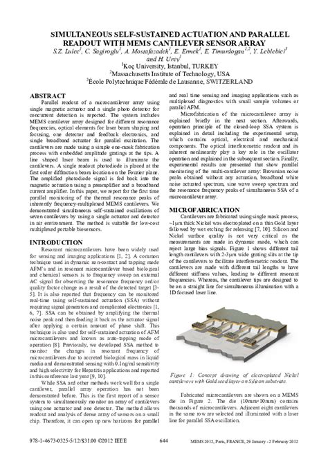 Pdf Simultaneous Self Sustained Actuation And Parallel Readout With Mems Cantilever Sensor Array