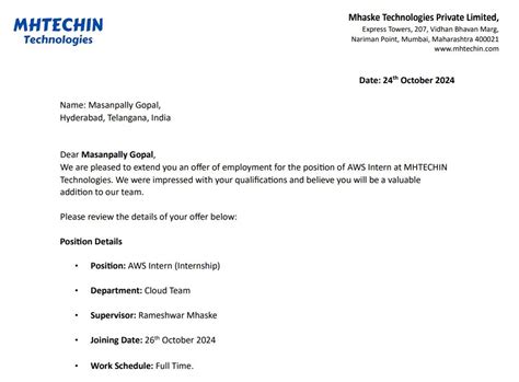 masanpally gopal on linkedin aws cloudcomputing internship mhtechintechnologies innovation…