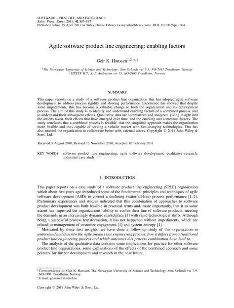 Pdf Agile Software Product Line Engineering Enabling Factors