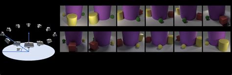 virtual camera setup left and example images and questions from