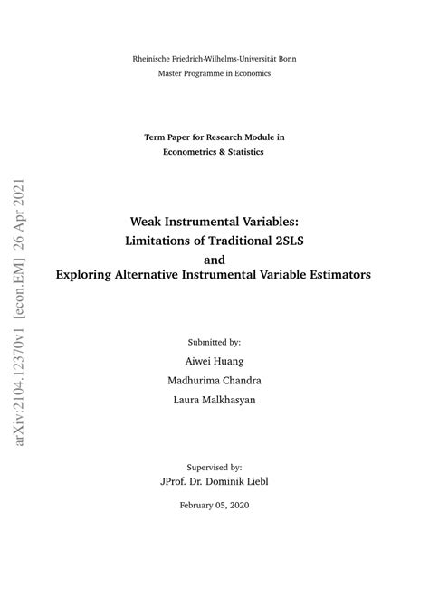 Pdf Weak Instrumental Variables Limitations Of Traditional 2sls And Exploring Alternative