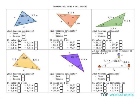 Teoremas Del Seno Y Coseno Ficha Interactiva Topworksheets