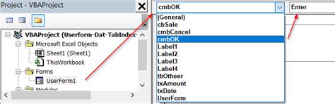 cách gán phím enter thay vì bấm chuột vào button trong userform vba