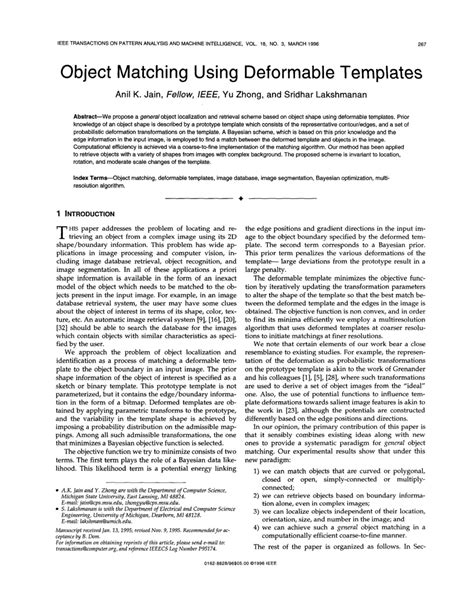 Pdf Object Matching Using Deformable Templates