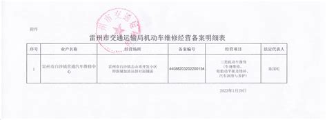 机动车维修经营备案公示 雷州市人民政府网站