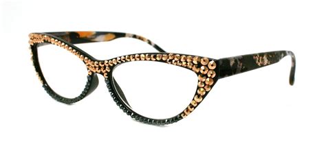 Lynx Bling Women Reading Glasses W Full Top Rose Gold Genuine European Crystals Cat Eye