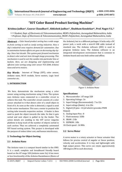 Irjet Iot Color Based Product Sorting Machine Pdf