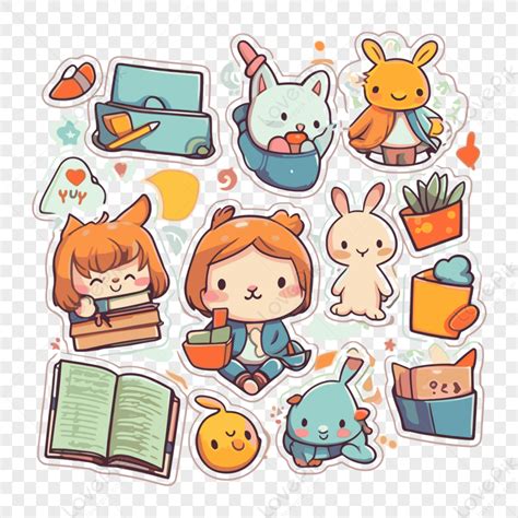 공부하는 캐릭터가 있는 스티커 세트 일러스트 벡터만화상표 Png 일러스트 무료 다운로드 Lovepik