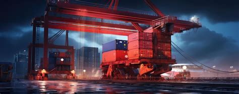 Premium Photo Container Loading With Industrial Crane Generative Ai
