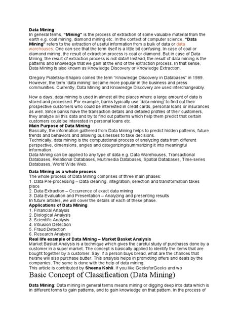 basic concept of classification data mining pdf statistical